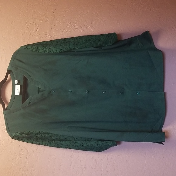 Denim&Co | Tops | Denim Co Dark Teal Green Button Up Blouse Sz Xl Nwot ...